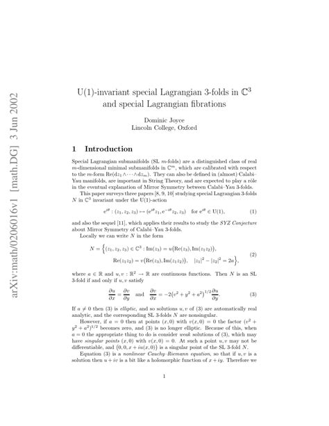Pdf U1 Invariant Special Lagrangian 3 Folds In C3 And Special