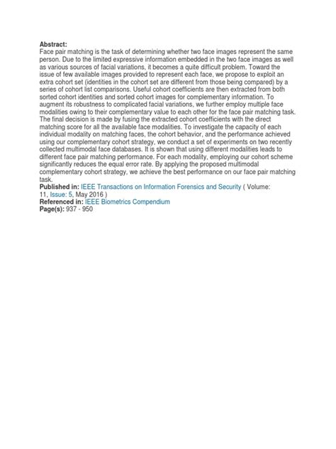 Abstract Ieee Transactions On Information Forensics And Security Issue 5 Ieee Biometrics