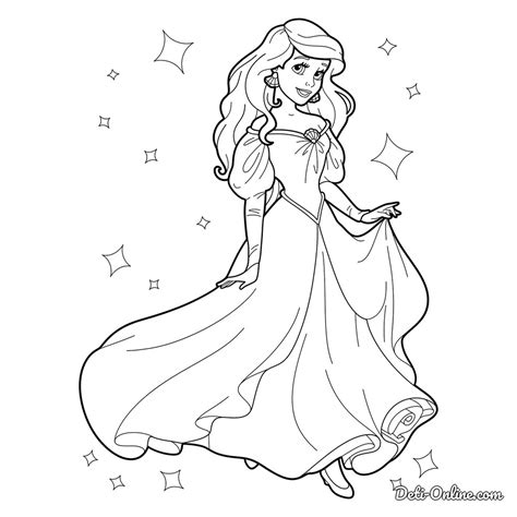 Раскраска Ариэль в красивом платье распечатать или скачать