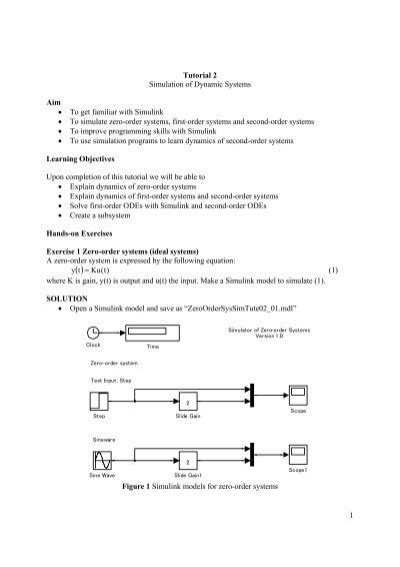 1 Tutorial 2 Simulation Of Dynamic Systems Aim â ¢ To Get Familiar With