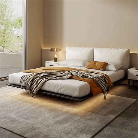 欧莲娜悬浮床真皮侘寂风主卧床意式轻奢现代2023年新款实木软包床 虎窝淘