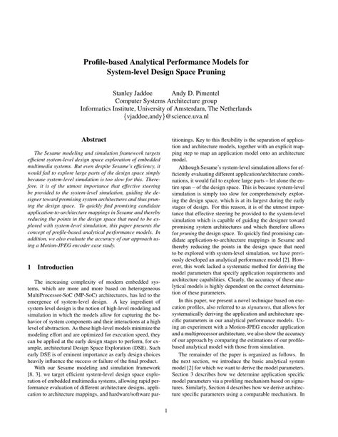 Pdf Profile Based Analytical Performance Models For System Level Design Space Pruning