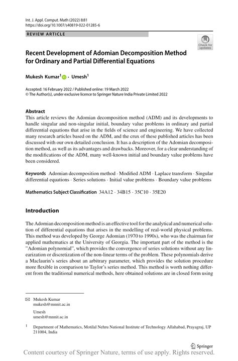 Recent Development Of Adomian Decomposition Method For Ordinary And Partial Differential