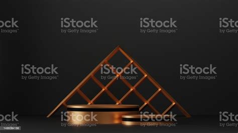 금 받침대 또는 연단 모형이 있는 고급 황금 배경 제품 쇼케이스 및 프레젠테이션을 위한 빈 플랫폼 3d 렌더링 0명에 대한 스톡 사진 및 기타 이미지 Istock