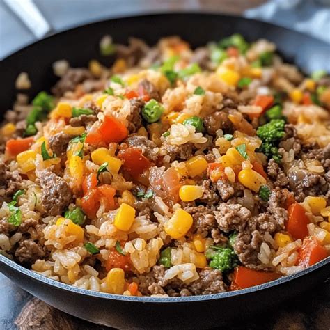 Easy Creamy Beef And Veggie Rice Skillet Comforting Meal