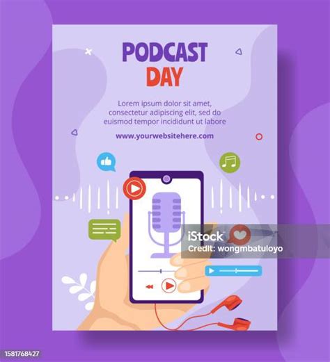 팟 캐스트 데이 수직 포스터 플랫 만화 손으로 그린 템플릿 배경 그림 0명에 대한 스톡 벡터 아트 및 기타 이미지 0명