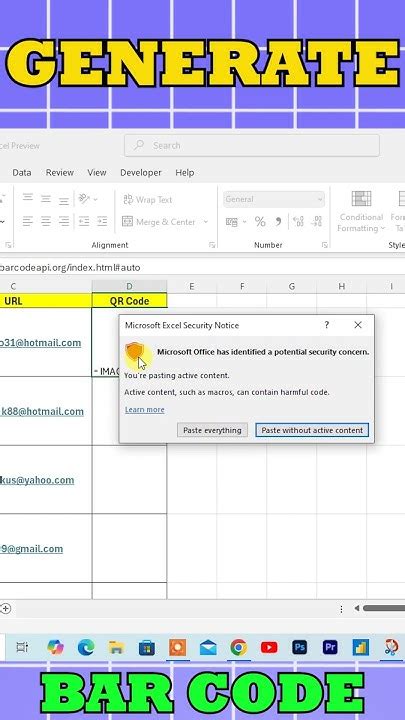 automatic generate bar code in excel shortvideo excel exceltips