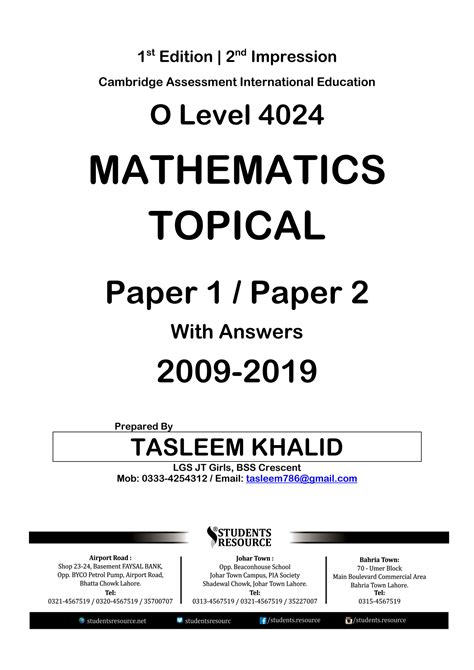 Solution O Level Mathematics Tasleem Khalid Qureshi 2nd Edition