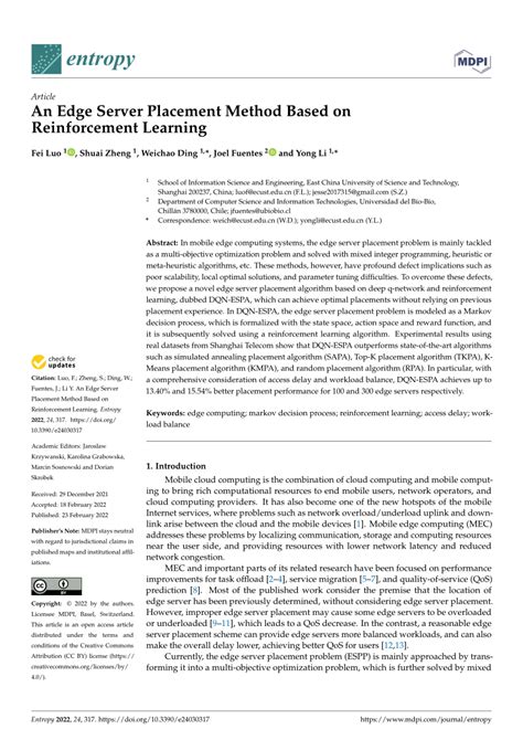 Pdf An Edge Server Placement Method Based On Reinforcement Learning