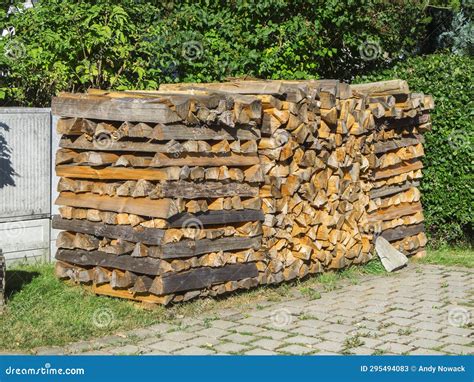 Stacked Logs In Front Of A Hedge Stock Image Image Of Stacked Tree 295494083