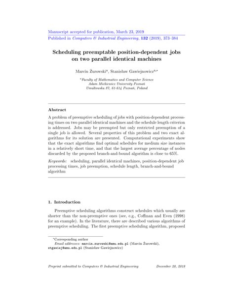 Pdf Scheduling Preemptable Position Dependent Jobs On Two Parallel