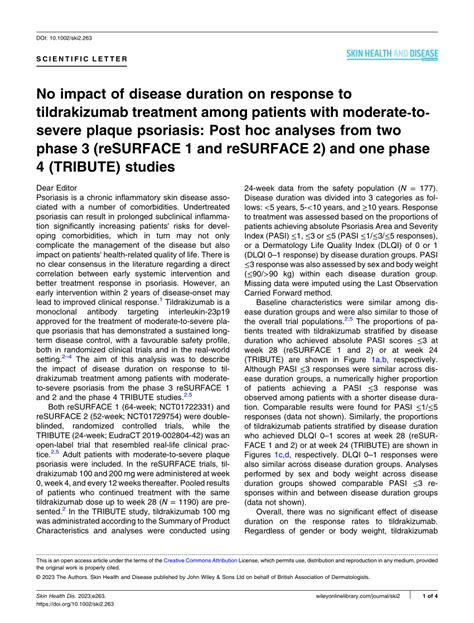 Pdf No Impact Of Disease Duration On Response To Tildrakizumab Treatment Among Patients With