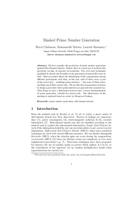 Pdf Masked Prime Number Generation