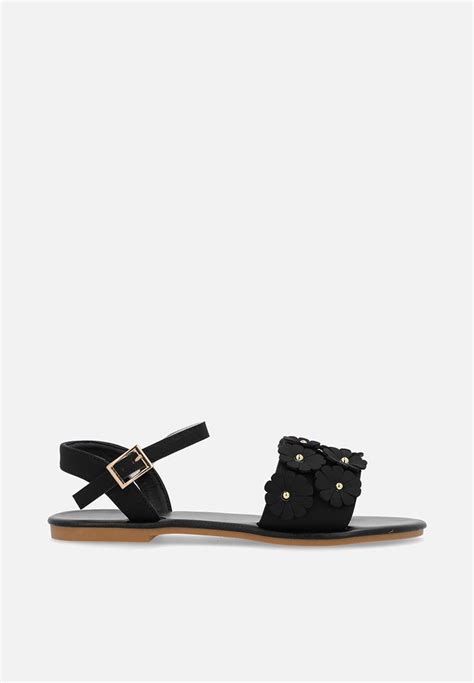 Flower Décor Sandals Black Pop Candy Shoes
