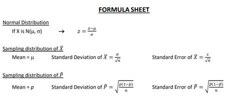 Solved Formula Sheet Normal Distribution If X Is N U O Z