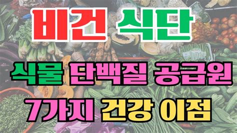 비건 식단식물 단백질 공급원 7가지 건강 이점 Youtube