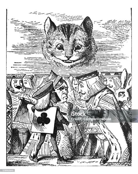 이상한 나라의 앨리스 골동품 일러스트 체셔 고양이왕과 여왕 위에 하늘에 떠 이상한 나라의 앨리스에 대한 스톡 벡터 아트 및 기타 이미지 이상한 나라의 앨리스 존 테니얼