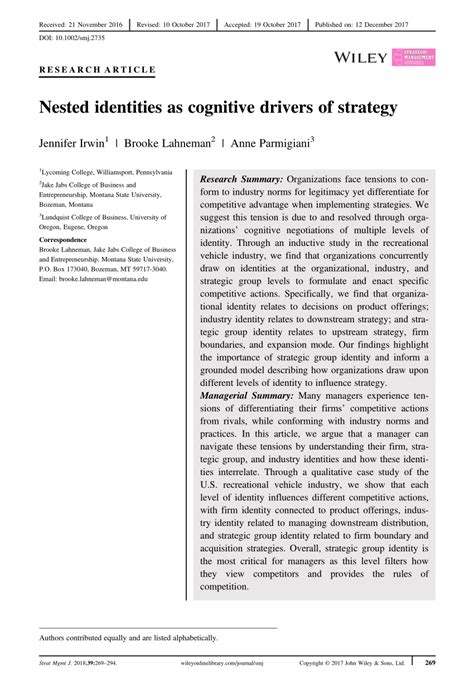 pdf nested identities as cognitive drivers of strategy