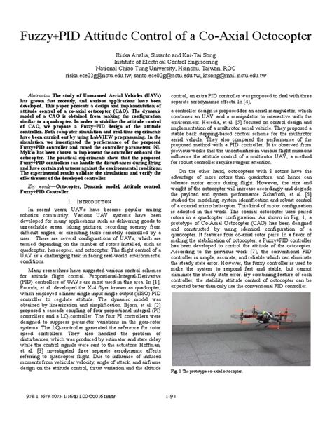 Fuzzypid Attitude Control Of A Co Axial Octocopter Pdf Control Theory Flight Dynamics