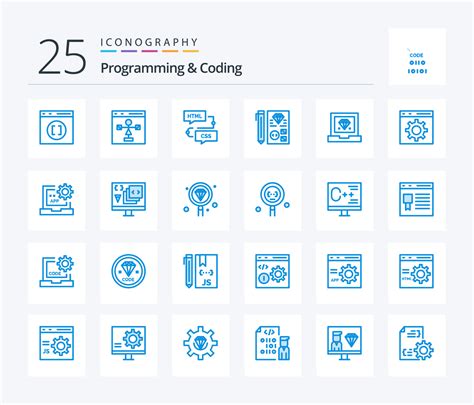 programming and coding 25 blue color icon pack including development coding flowchart