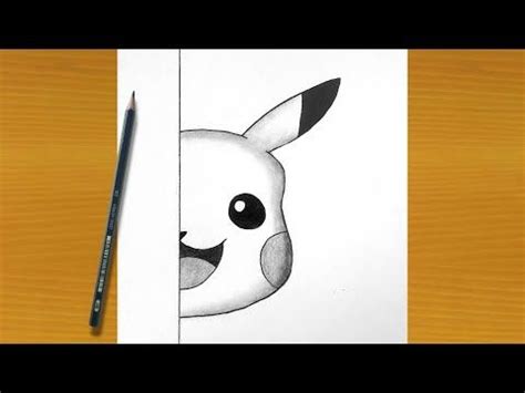 A Drawing Of A Pikachu Peeking Out From Behind A Piece Of Paper With A Pencil In It