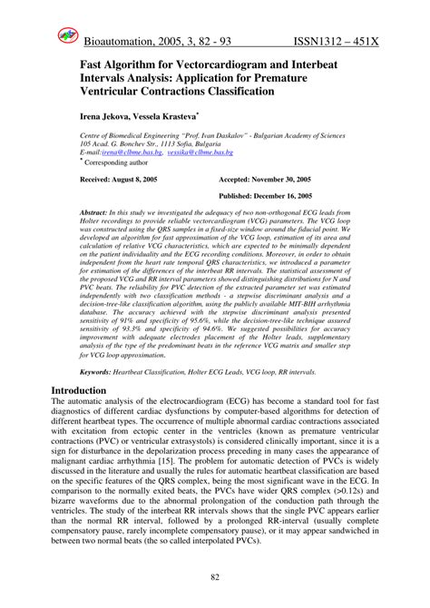 Pdf Fast Algorithm For Vectorcardiogram And Interbeat Intervals Analysis Application For