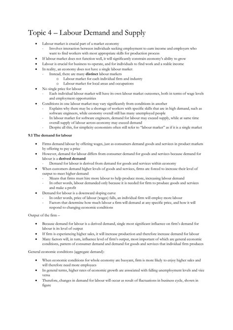 Labour Markets Notes Economics Year 11 Hsc Thinkswap