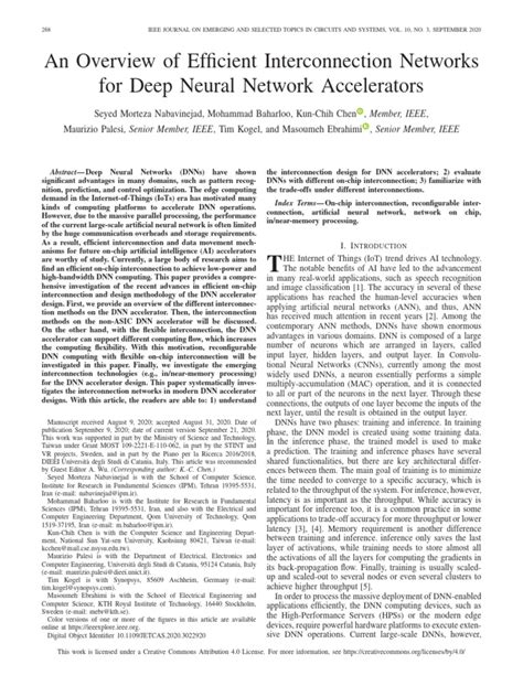 Anoverviewofefficientinterconnectionnetworksfordeepneuralnetworkaccelerators Pdf
