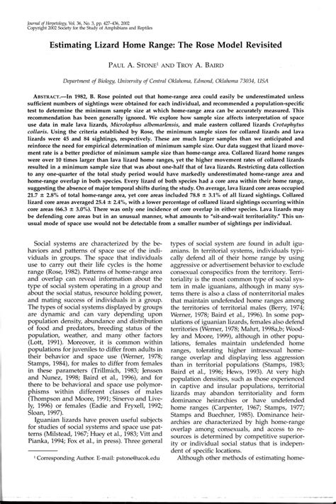 Pdf Estimating Lizard Home Range The Rose Model Revisited