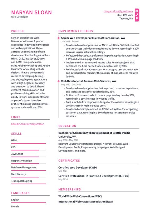 Meta Web Developer Resume Examples Resumecat