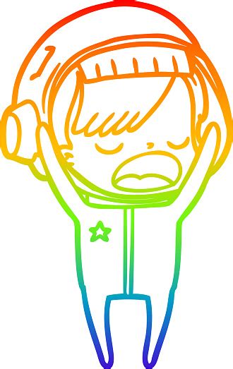 만화 우주 비행사 여자의 무지개 그라데이션 선 그림 설명 그라데이션에 대한 스톡 벡터 아트 및 기타 이미지 그라데이션 낙서 드로잉 노래 Istock