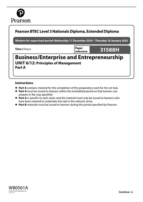 Unit 6 Principles Of Management Part A Jan 2025 Btec Business Unit 3 Exam Stuvia Uk