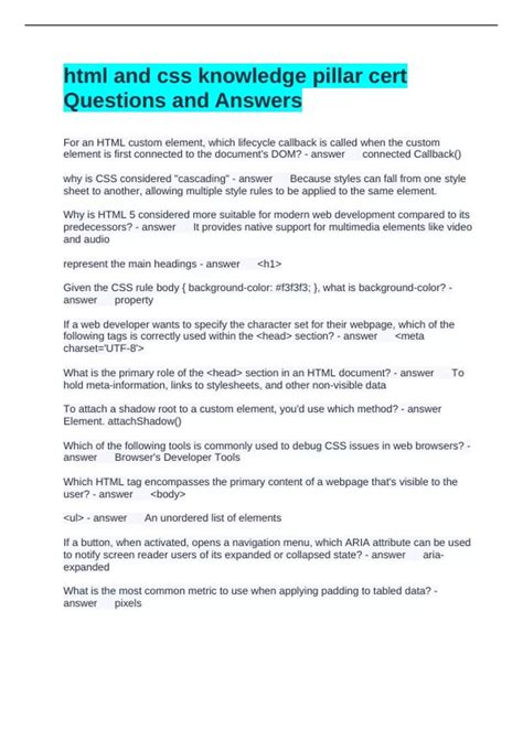 Html And Css Knowledge Pillar Cert Questions And Answers Pcss Stuvia Us