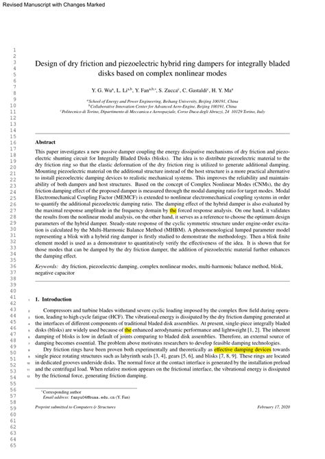 Pdf Design Of Dry Friction And Piezoelectric Hybrid Ring Dampers For Integrally Bladed Disks