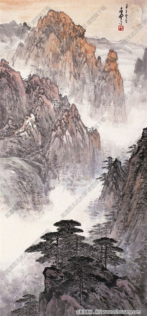 应野平国画 朝霞图 高清大图下载 名画油画网