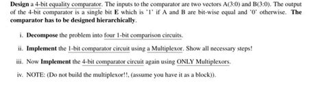 Solved Design A 4 Bit Equality Comparator The Inputs To The