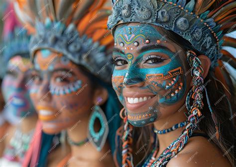 Three Women Wearing Native Dress And The Name Indian On Their Faces Premium Ai Generated Image