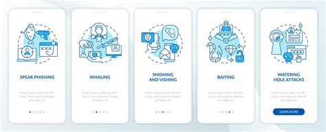Social Engineering Attacks Tactics Blue Onboarding Mobile App Screen Walkthrough 5 Steps
