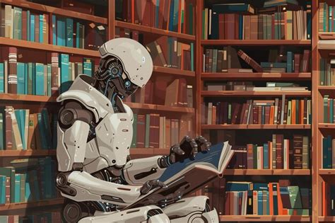 Premium Photo A Robot Librarian Organizing Books In A Library Ar Generative Ai