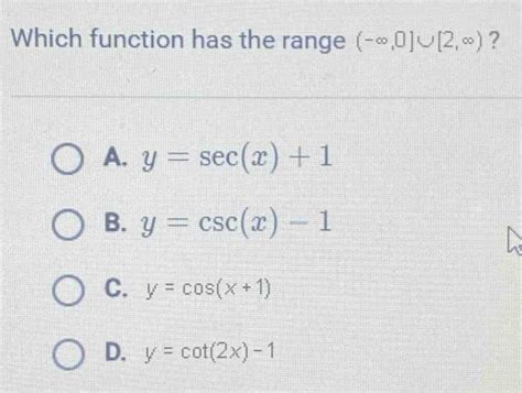 Solved Which Function Has The Range ∈fty 0]∪ [2 ∈fty A Y Sec