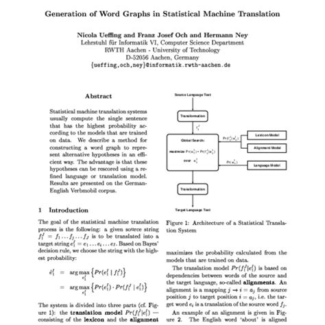 Generation Of Word Graphs In Statistical Machine Translation Acl Anthology