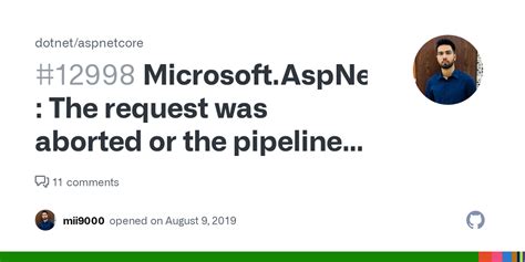 microsoft aspnetcore mvc testing the request was aborted or the pipeline has finished on