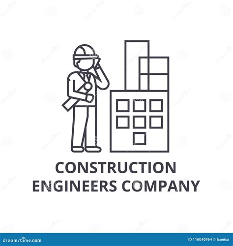 Construction Engineers Company Vector Line Icon Sign Illustration On Background Editable