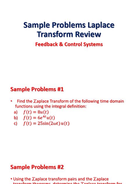 Sample Problems Laplace Transform Review Pdf