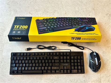 T WOLF TF200 Rainbow Backlit Game Keyboard And Mouse Set NOT WIRELESS FULL Box Computers