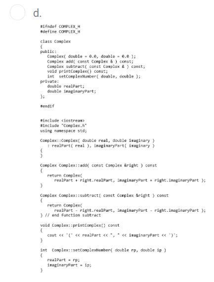 Solved Create A Class Called Complex For Performing Chegg Com
