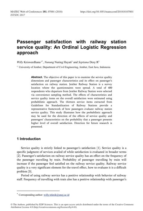 Pdf Passenger Satisfaction With Railway Station Service Quality An