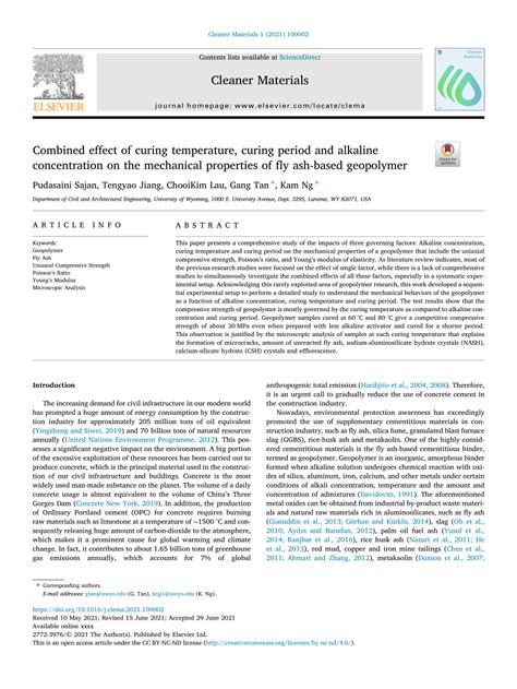 Pdf Combined Effect Of Curing Temperature Curing Period And Alkaline