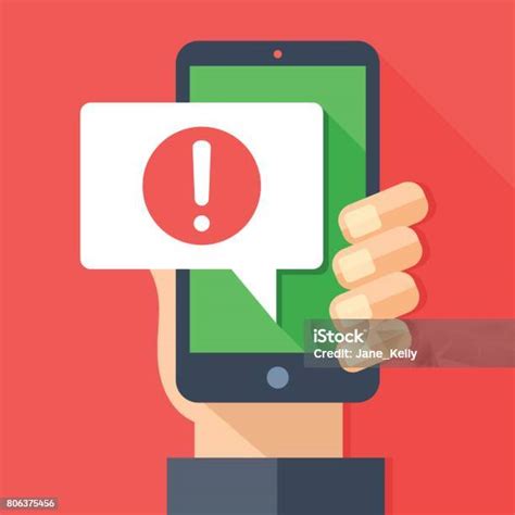 전화 알림 새 메시지 받은 개념입니다 손을 잡고 연설 거품 및 느낌표 아이콘 스마트폰 현대 평면 디자인 벡터 일러스트 레이 션