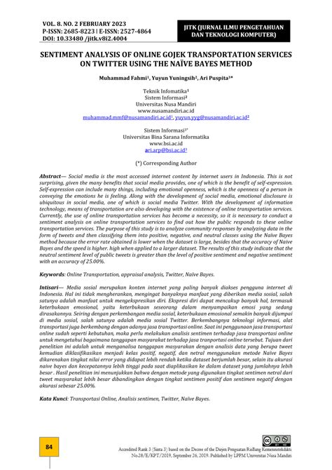 Pdf Sentiment Analysis Of Online Gojek Transportation Services On Twitter Using The NaÏve